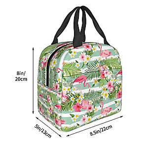 Flamingo Tropical Flowers Reusable Insulated Lunch Bag For Women Men Waterproof Tote Lunch Box Thermal Cooler Lunch Tote Bag For Work Office Travel Picnic