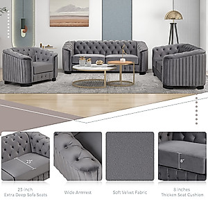 P PURLOVE Modern Single Sofa with Arms and Rubber Wood Legs, Velvet Upholstered Accent Sofa with Thick Removable Seat Cushion, Single Couch for Living Room, Bedroom or Small Space, Gray