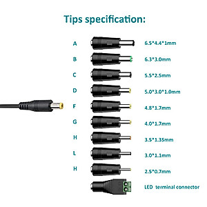 12V Power Supply AC Adapter DC 12 V Power Cord Universal Power Adapter 12Volt Charger Compatible with 1000mA 900mA 800mA 700mA 600mA 500mA 400mA 300mA 200mA 100mA Electronics