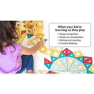 Earthtiles Wooden Magnetic Tiles by Big Future Toys - 100 Piece Set | Montessori Toys | Sensory Toys | Wooden Magnetic Blocks | STEM Building Toys | Wooden Blocks for Toddlers| Toddler Toys Age 3+