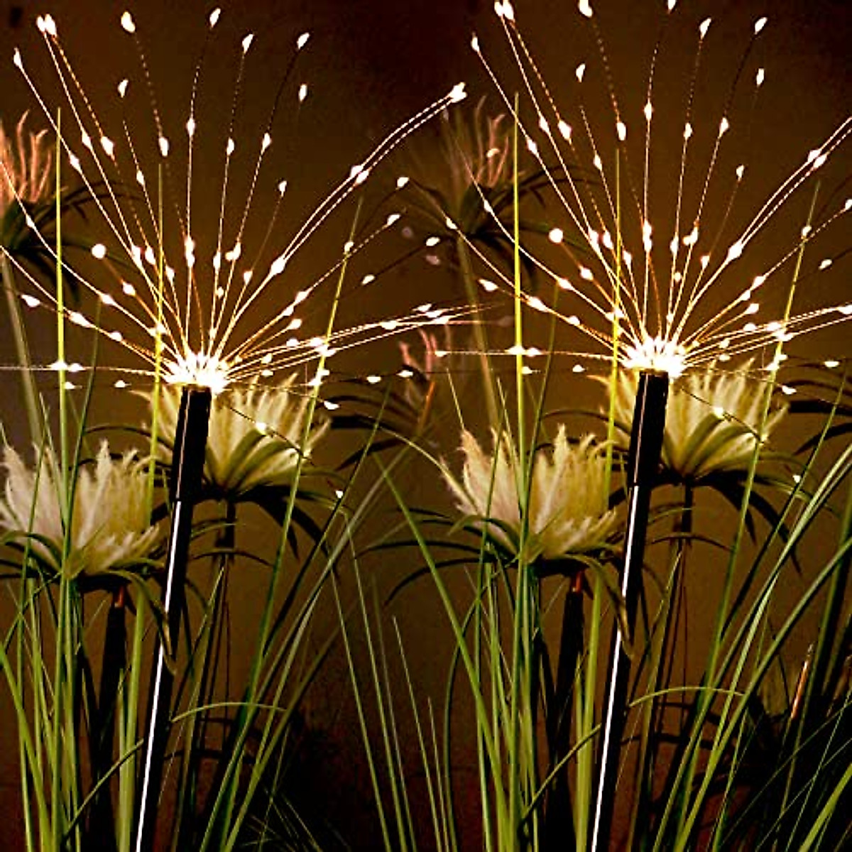 Wo garzio Solar Firework Lights, Solar Garden Lights, 120 LED Outdoor Waterproof Firefly Path Lights, Solar Decorative Light Garden Channel Decorative Insert Light, Warm White (2 Pack)