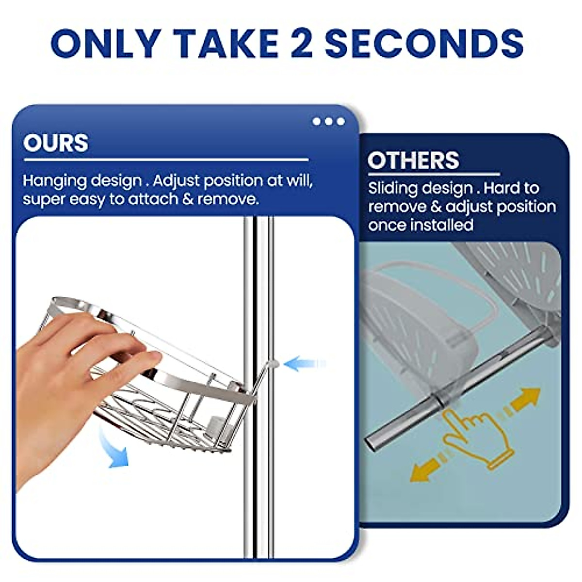 SEIRIONE Rustproof Shower Corner Caddy Organizer for Bathroom, 4 Adjustable Shelves with Tension Pole, for Bathtub Shampoo Accessories Storage Holder, 56 to 114 Inch Height