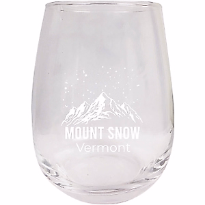 R and R Imports Mount Snow Vermont Ski Adventures Etched Stemless Wine Glass 15 oz 2-Pack