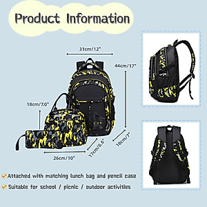 Camo-Print Primary School Backpack and Lunch-Bag Set for Boys Camouflage Elementary Bookbag Rucksack Waterproof