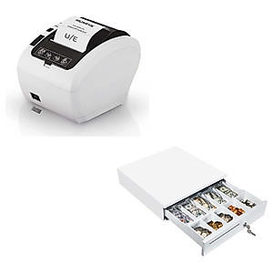 MUNBYN Receipt Printer, Thermal Receipt Printer Works with Windows Mac Chromebook Linux Cash Drawer and White Cash Drawer, 16" Heavy Duty Cash Register for Point of Sale (POS) System