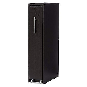 Baxton Studio Lindo Wood Bookcase with One Pulled Out Door Shelving Cabinet, Dark Brown