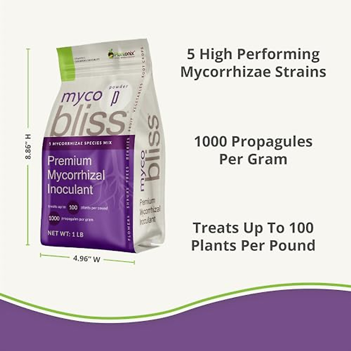 Myco Bliss Powder (2lbs) - 5 Strain Mycorrhizal Inoculant with 1,000 Propagules per Gram - Highly Concentrated Mycorrhizae for Plants, Potting Soil, Indoor Plants, Outdoor Plants, & Houseplants