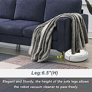 LCH L-Shaped Sectional Sofa with Reversible Chaise Lounge, 3-Seat Convertible Couch w/ 2 Pillows and Metal Legs, 86 inch, Perfect for Living Room, Apartment, Small Space, Blue