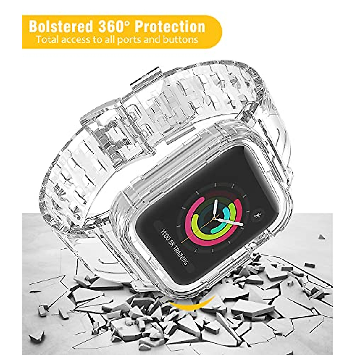 JXVM for Apple Watch Band 41mm 40mm 38mm with Case, Uni-body Protective Bumper Band, Crystal Clear Men Women Sporty Case, with Premium Soft TPU Adjustable Strap for iWatch SE & Series 8 7 6 5 4 3 2 1 (Crystal/Clear)