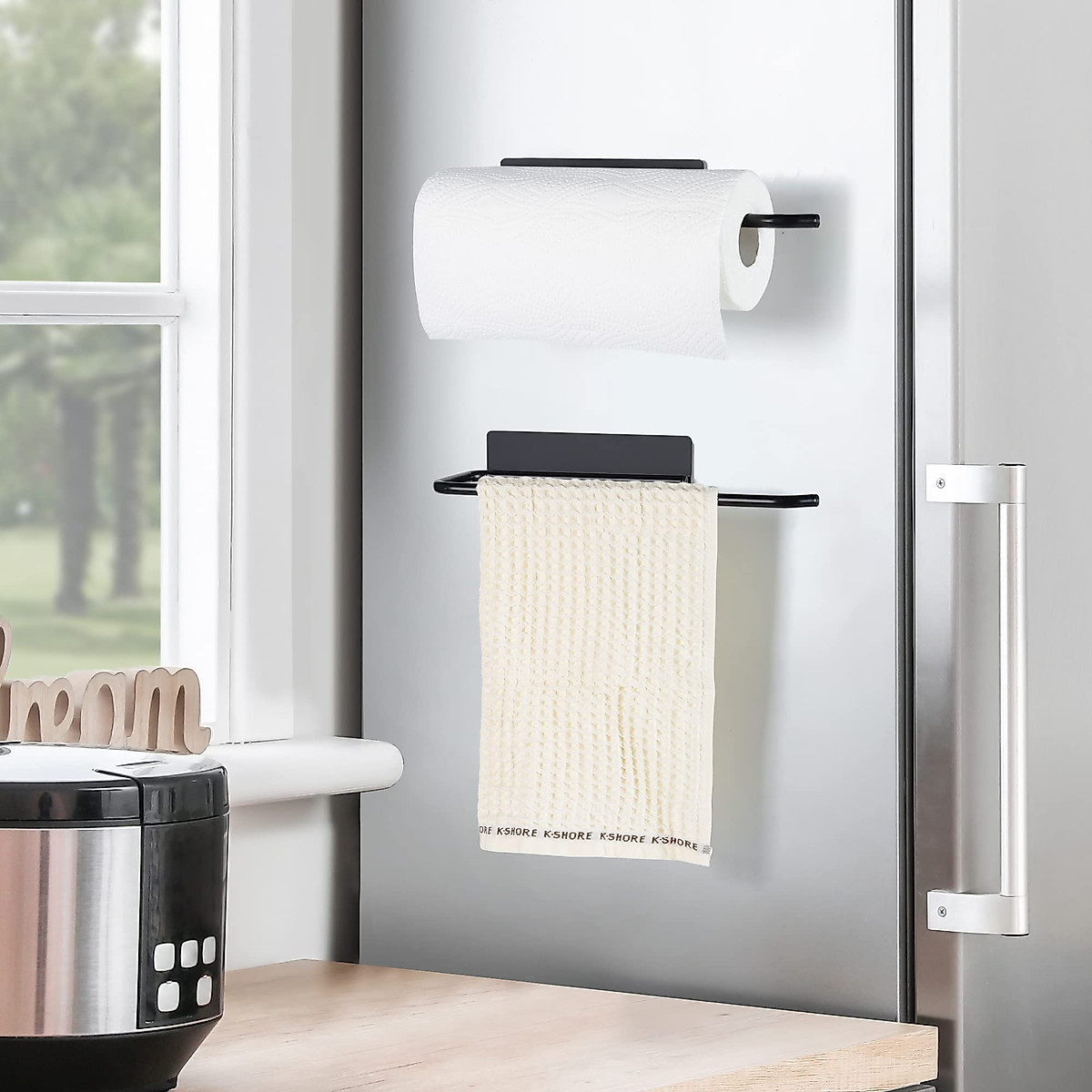 Magnetic Paper Towel Holder,Magnet Shelf Black for Refrigerator Toolbox Grill,12x3.1inch Fit Larger Paper Roll