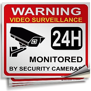 iSYFIX Video Surveillance Warning Sign Sticker - 4 Pack 7x6 inch - CCTV Security Premium Self-Adhesive Reflective Vinyl, Laminated for Ultimate UV Protection, Water & Fade Resistance, Indoor & Outdoor