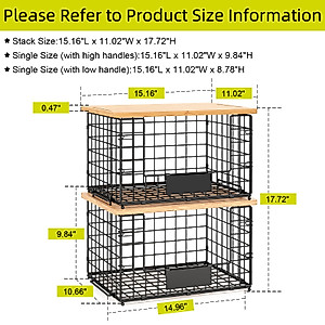 2 Pack XXL Stackable Wire Baskets with Bamboo Top for Pantry Organizers and Storage, Kitchen Organization Counter Basket for Fruit, Vegetable, Produce, Bread, Potato and Onion Storage Bins