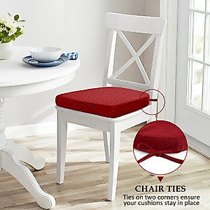 Wellsin Chair Cushions for Dining Chairs 6 Pack - Kitchen Chair Cushions with Ties and Non-Slip Backing - Dining Chair Pads 16"X16"X2", Red