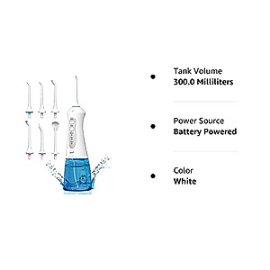 Water Dental Flosser Cordless Oral Irrigator, Portable and Rechargeable Water Teeth Pick with 3 Modes 6 Jet Tips, 300ML IPX7 Waterproof Dental Flosser for Oral Care