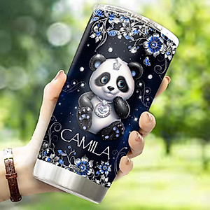WONWIX Personalized Panda Tumbler Gifts For Women Girls Daughter Coffee Mug Drinking Travel Cup Thermos Water Bottle Birthday Christmas Valentine Mothers Day 20oz Stainless Steel Tumblers With Lid