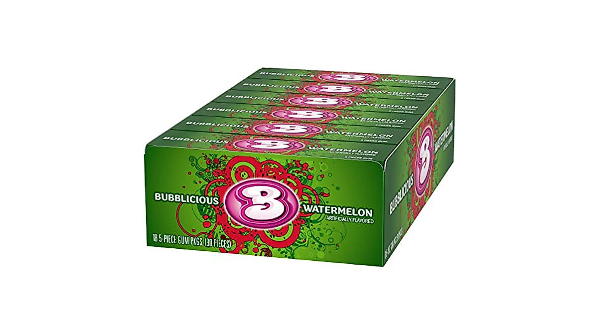 Bubblicious Watermelon Bubble Gum - 18 Packs of 5 Pieces