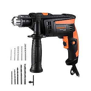 ENGiNDOT Hammer Drill, 1/2-Inch 6-AMP Corded Electric Hammer Drill with 2800RPM, Variable Speed, Drill Chuck, 10 Drill Bits for Home Improvement, Concrete, Steel, Wood (NOT for Reinforced Concrete)