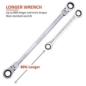 OMT 6-Piece Metric 8mm - 19mm Extra Long Gear Ratcheting Wrench Set XL Extended Handle with Flex Head, 8mm 9mm 10mm 11mm 12mm 13mm 14mm 15mm 16mm 17mm 18mm 19mm - 6pcs & 12 Sizes