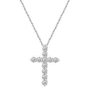 Fifth and Fine Classic Cross Pendant Necklace with Natural Round Diamonds Set in 925 Sterling Silver (.75)