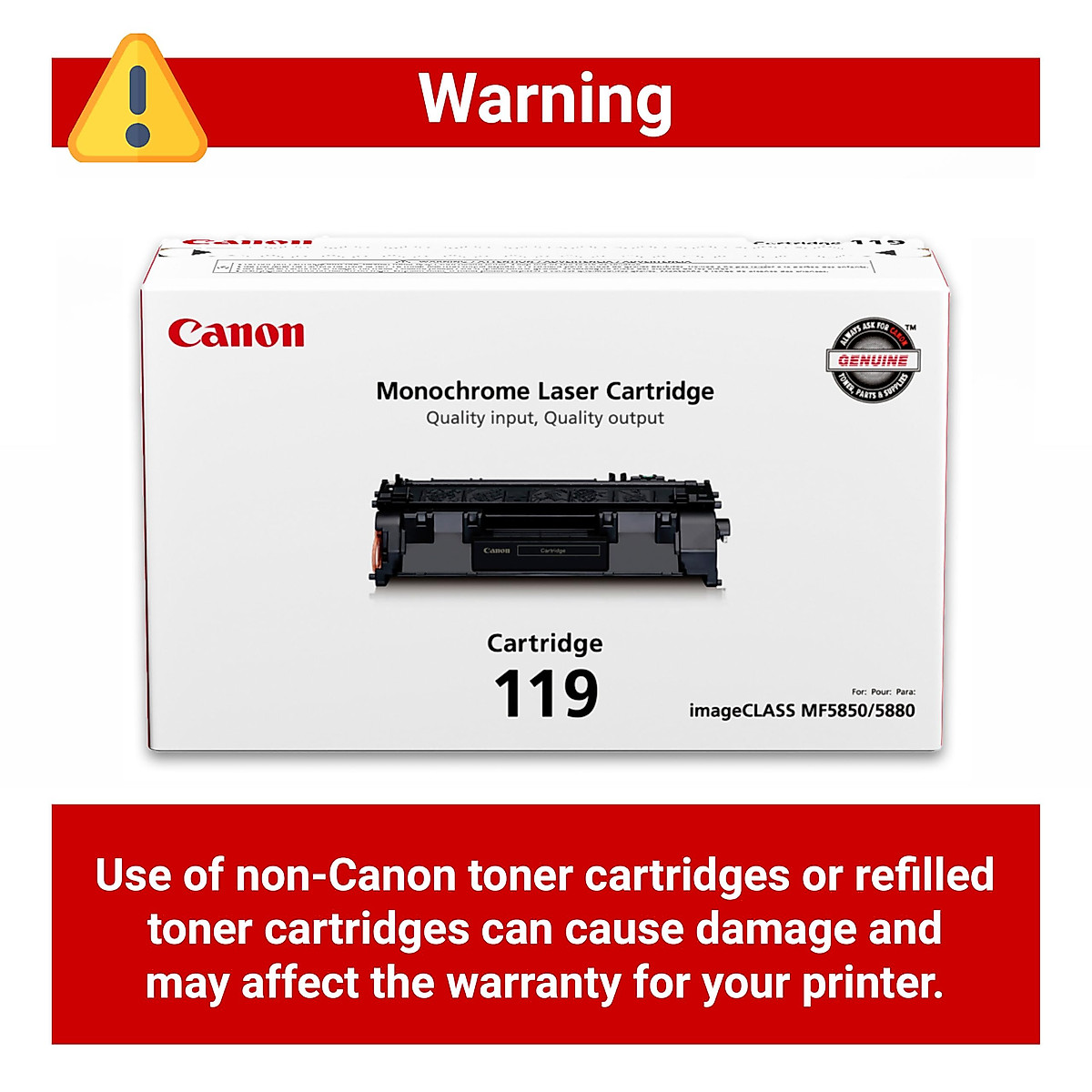 Canon Genuine Toner, Cartridge 119 Black (3479B001), 1 Pack, for Canon imageCLASS MF5800 /5900/6100 Series, MF410 Series, LBP6300 / 6600 Series, LBP250 Series Laser Printer