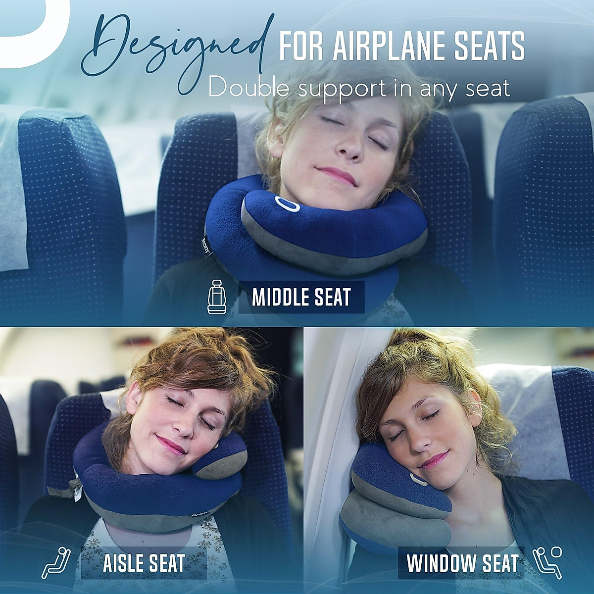 BCOZZY Neck Pillow for Travel Provides Double Support to The Head, Neck, and Chin in Any Sleeping Position on Flights, Car, and at Home, Comfortable Airplane Travel Pillow, Large, Navy