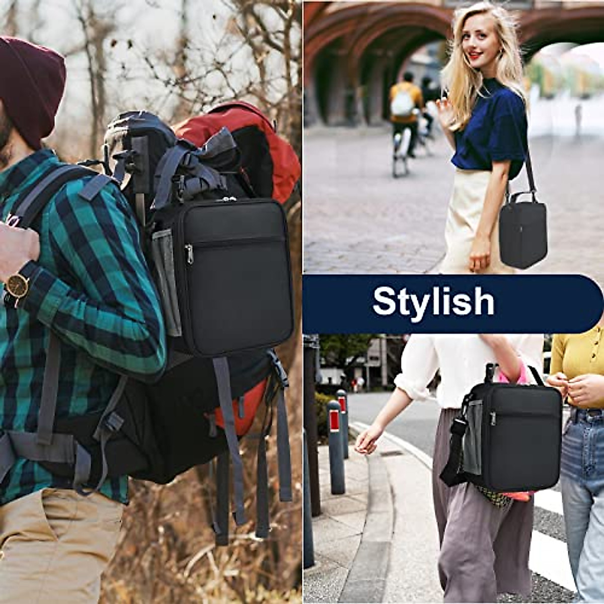 Insulated Lunch Bag 8L Lunch Box for Men Adults with Removable Shoulder Strap Small Lunch Bag for Work, Beach, Short Hiking, Day Camping, Black