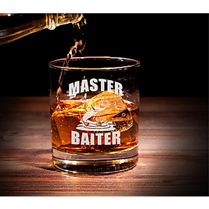 NeeNoNex Master Baiter Fishing Whiskey Glass - Funny Fisherman Gift