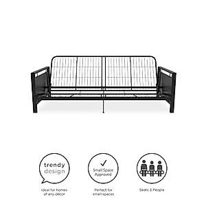 DHP Henley Metal Arm Futon Frame, Industrial Loft Design, Converts to Sleeper, Black Sturdy Metal