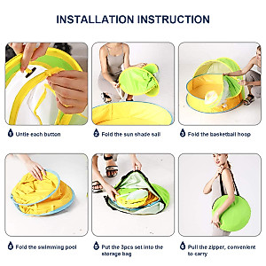 FBSPORT Ball Pit Tent for Kids, Baby Beach Tent Paddling Pool, Baby Play Pool Tent, 50+ UPF Protection Sun Shade with Basketball Hoop- Balls Not Included