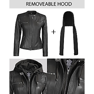 Blingsoul Hooded Womens Leather Jackets | [1313775] Helen Black, XL