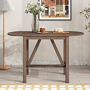 Hlcodca 3 Piece Wood Counter Height Dining Table Set, Farmhouse Drop Leaf Kitchen Table Set with 2 Upholstered Dining Chairs, Back with Handle for Small Place (Brown/Half-Round)