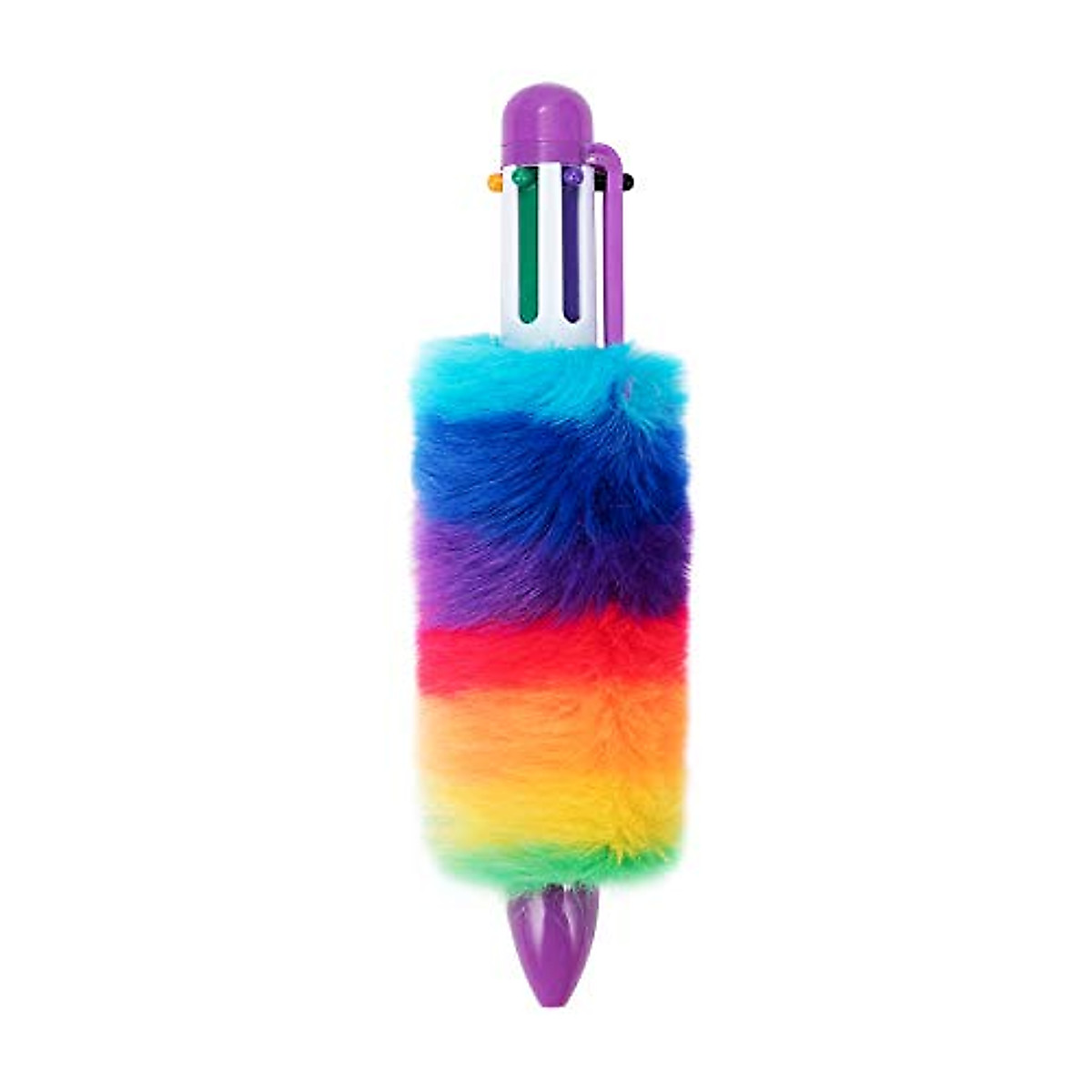 YOUKAI Pen for Girls with Plush Pompom 6 in 1 Multicolor Retractable Ballpoint Pens for Students Children,4 Pack