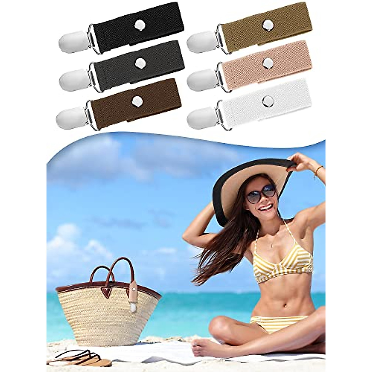 BBTO 6 Pcs Hat Clip for Summer Travel on Bag Luggage PU Leather Hat for Travel Hat Womens Sun Hat, Beach Hat Clip (Cute)
