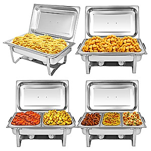 ORNKAT Chafing Dish Buffet Set[4 Pack] 8QT Stainless Steel Buffet Chafers,Catering Food Warmers Set With 7 Trays