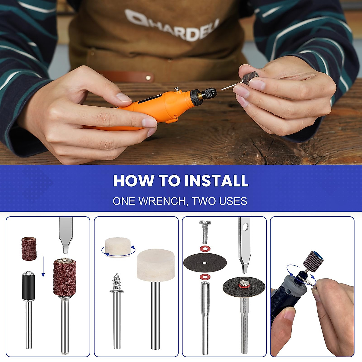 HARDELL Rotary Tool Accessories, Fits Dremel Rotary Tool, 508PCS Power Rotary Tool Bits with 1/8"(3.2mm) Diameter Shanks, Universal Fitment for Sanding, Drilling, Polishing, Carving, Polishing