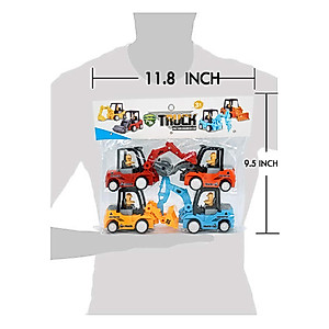 Construction Toys 4 Pack Set with Excavator, Bulldozer, Road Roller, Lift Truck Toys, Friction Powered Push and Go Toy Cars for Toddlers, Kids, 3,4,5,6 Year Old Boy, Girl, Sandbox Trucks Vehicles