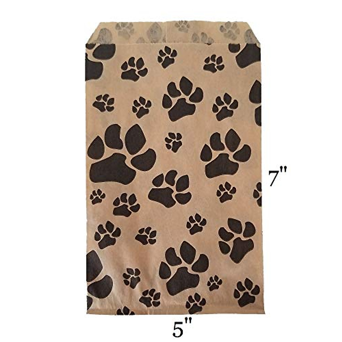 N'ice Packaging 100 Bags Flat Plain Paper or Patterned Bags for candy, cookies, merchandise, pens, Party favors, Gift bags (5" x 7", Paw Print)