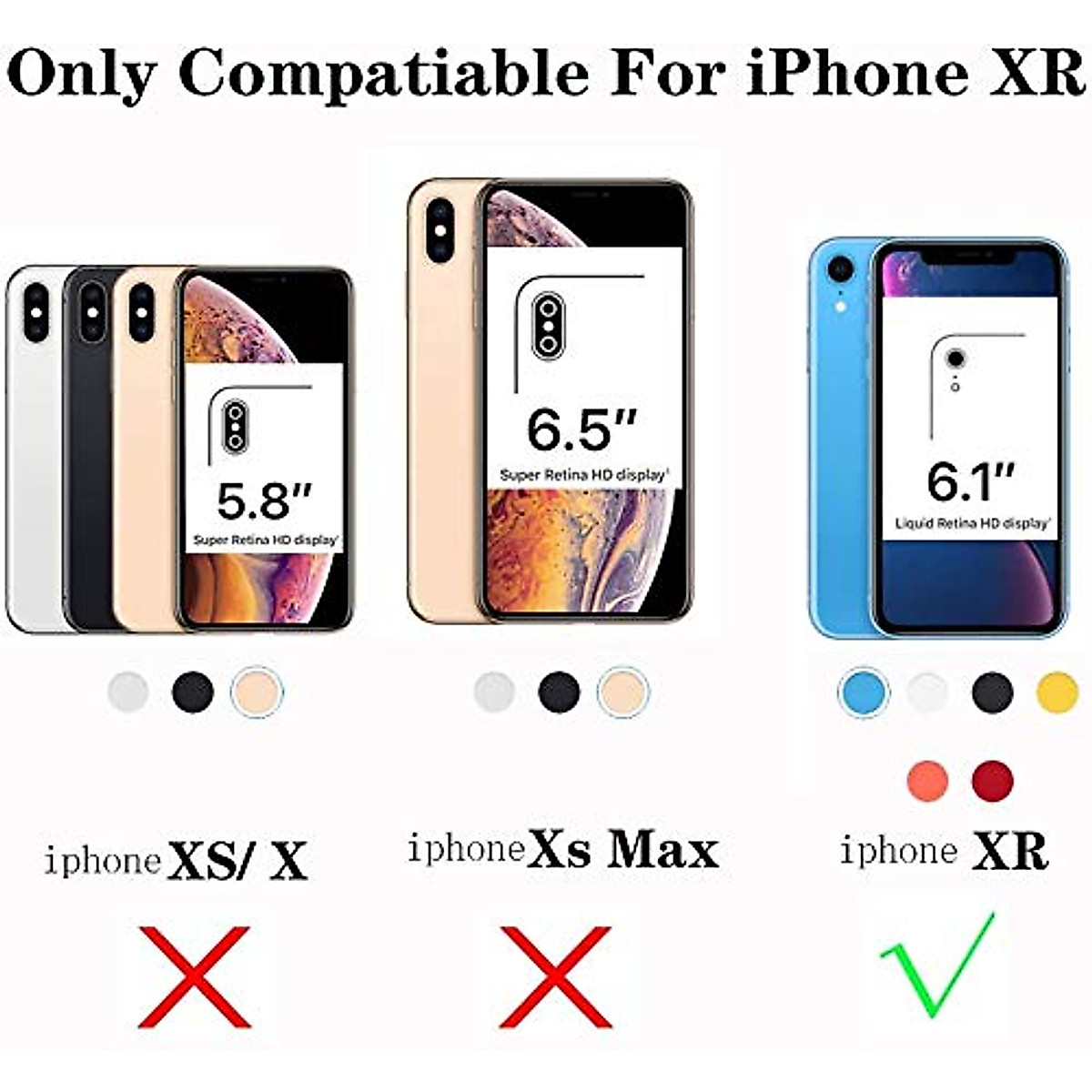 LAMEEKU Wallet Case for iPhone XR, Finger Kickstand Ring Holder Leather Case with Card Holder Slot Money Pocket 360°Rotation Metal Ring Grip Stand Cover for Apple iPhone XR 6.1''-Black