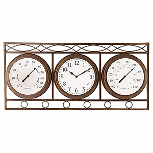 BESTIME 66285A Three-in-one Metal Wall Clock.Thermometer,Hygrometer,Weatherproof,Indoor,Outdoor,Weather Resistant.Whether Industrial,Country,Rustic.