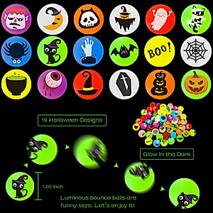 MGparty 90 PCS Halloween Glow in The Dark Bouncy Balls 18 Halloween Theme Designs Bouncing Balls for Kids Girls Boys Halloween Party Favors Supplies Trick or Treating Goodies Bag Gifts Fillers