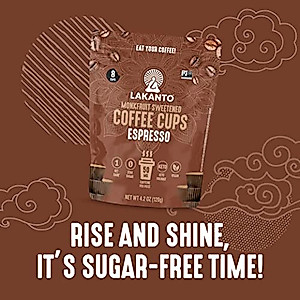 Lakanto Sugar Free Espresso Coffee Cups - Sweetened With Monk Fruit Sweetener and Erythritol, Eat Your Coffee, On the Go, Dark Roast, Keto Diet Friendly, Vegan (Espresso - 8 Cups - Pack of 1)