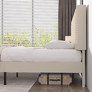 VECELO Queen Size Platform Bed Frame with Height Adjustable Upholstered Headboard, Modern Mattress Foundation,Strong Wood Slat Support, No Box Spring Needed, Easy Assembly
