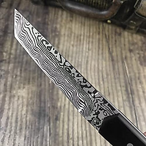 Tactical Hunting Knife With Sheath Stainless Steel Fixed Blade Laser Forging Pattern