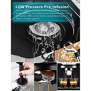 Gevi Espresso Machine 15 Bar Pump Pressure, Cappuccino Coffee Maker with Milk Foaming Steam Wand for Latte, Mocha, Cappuccino, 1.5L Water Tank （Tibetan Black）