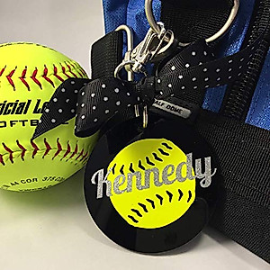 Softball Bag Tag on Black Acrylic Personalized with Your Name