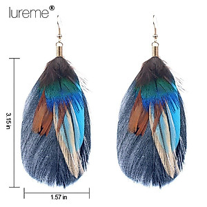 Lureme Bohemian Jewelry Multicolor Drop Shaped Peacock Feather Hook Dangle Earrings (02003508)