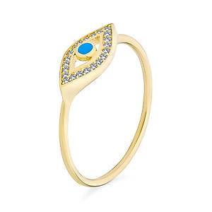 Bling Jewelry Gold Plated CZ Blue Enamel Evil Eye Stackable Ring 925 Silver Yellow 8