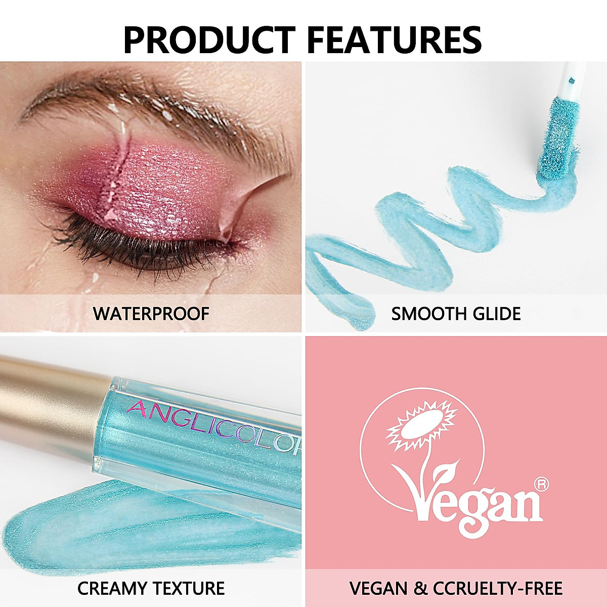 Anglicolor Diamond Glitter Liquid Eyeshadow, Glitter Eyeshadow, Lightweight Smooth, Shimmer Eyeshadow, Metals Gloss Sparkling Eyeliner Pen, Cosmetics Gift for Girls and Women (Pink #06)