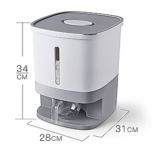 YYIJ Airtight Rice dispenser 22Lbs Rice Dry Food Storage Container,Cereal Container Bin,Measuring Cup Included, Gray, R1343G426335IC5Q