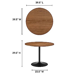 Modway Amuse 40" Round Mid-Century Modern Pedestal Dining Table in Black Walnut